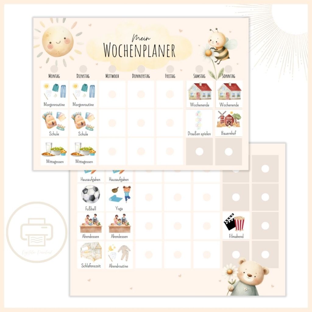 Wochenplan Kinder zum Ausdrucken ️ | DIY | Als PDF ️